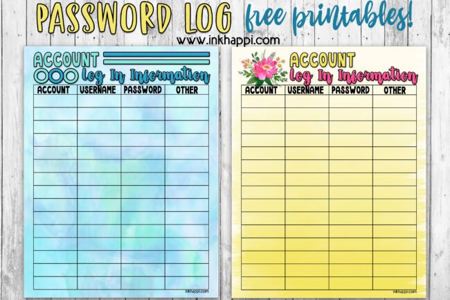 Printable Password Log and Creating New Passwords - inkhappi