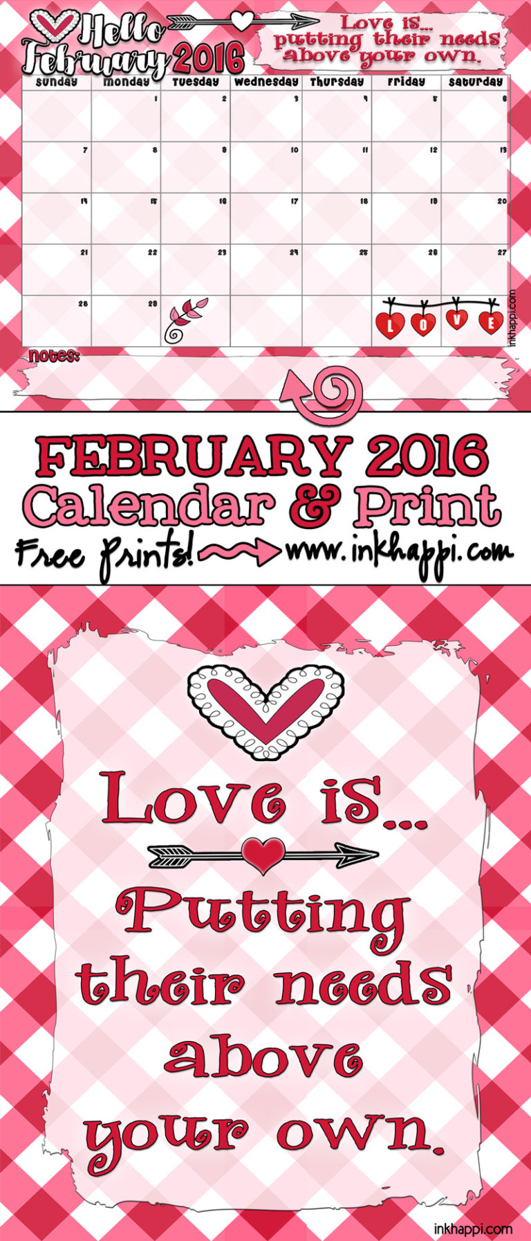 February 2016 Calendar and Love Print! - inkhappi