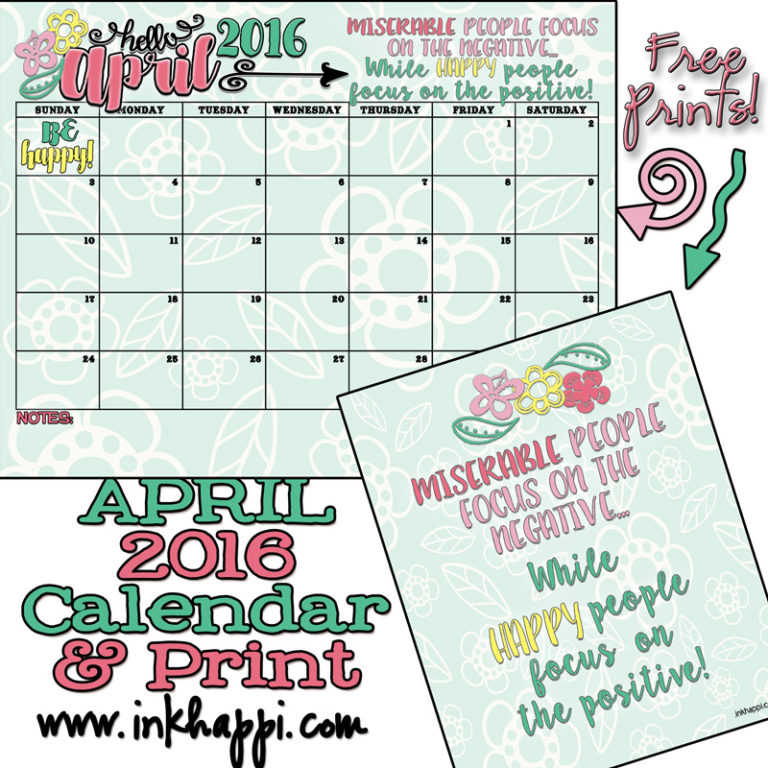April 2016 Calendar (free printables) - inkhappi