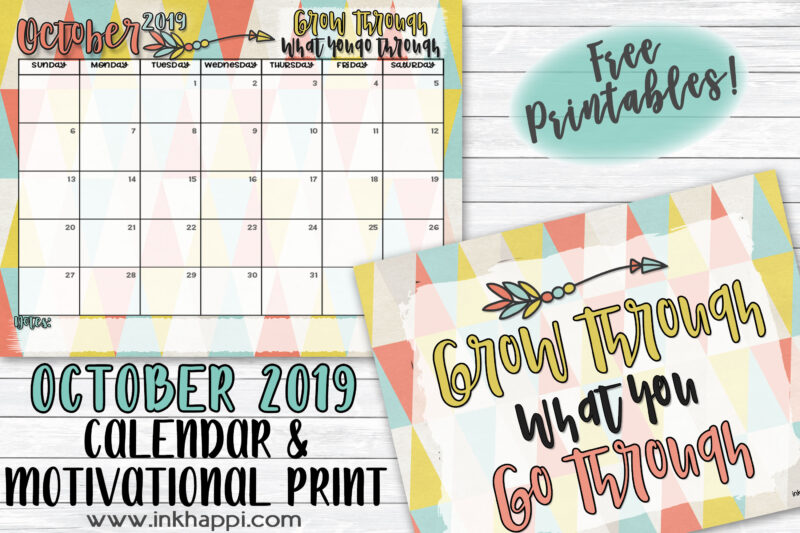 October 2019 Calendar and Motivational Print - inkhappi