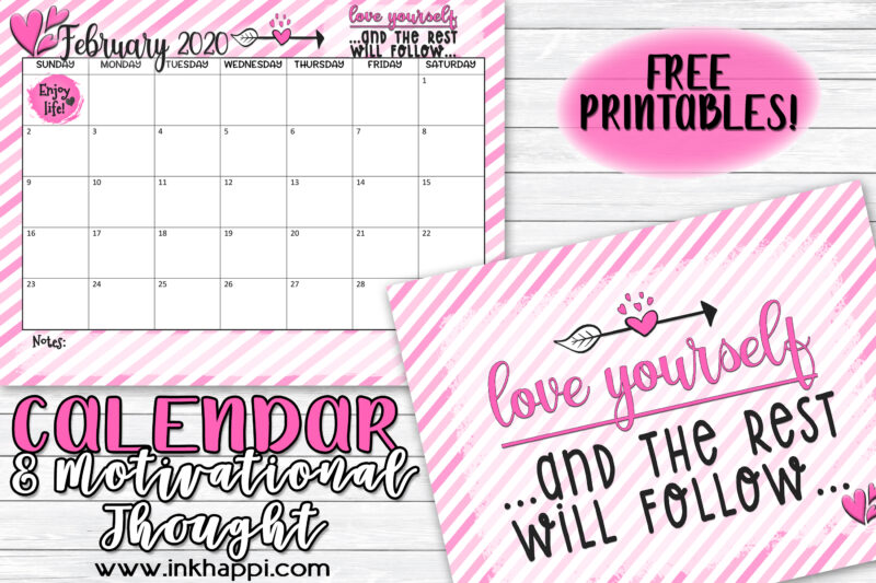 February 2020 Calendar and a Motivational Thought - inkhappi