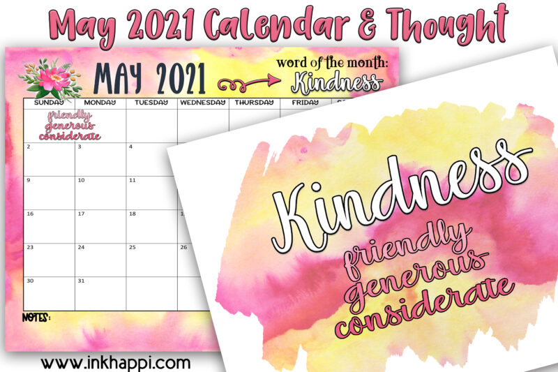 May 2021 Calendar and a thought about kindness - inkhappi