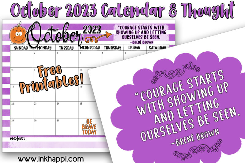 October 2023 Calendar and Quotes about Courage - inkhappi